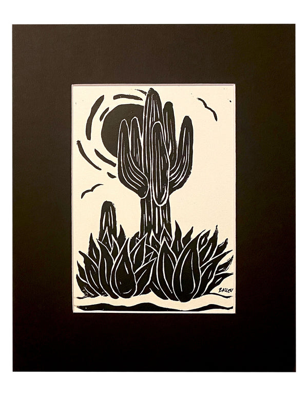 Saguaro Lino Cut Print #3 - Raymond Allen - 8 x 10" - Austin Art Garage