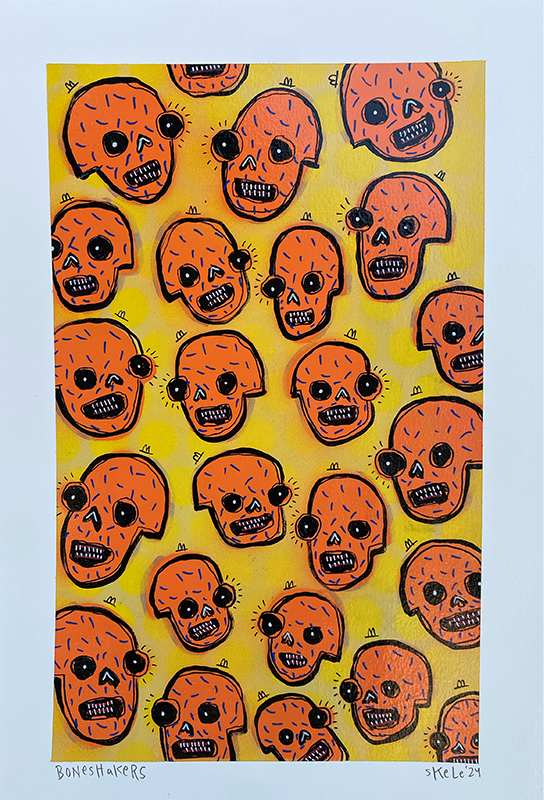 Boneshakers - Jeff Skele - 12x18" - Orange Skulls - Austin Art Garage